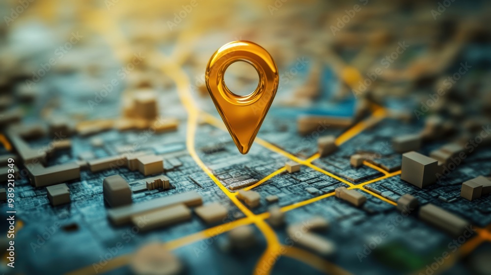 Virtual map with a highlighted landmark marker, guiding the way through ...