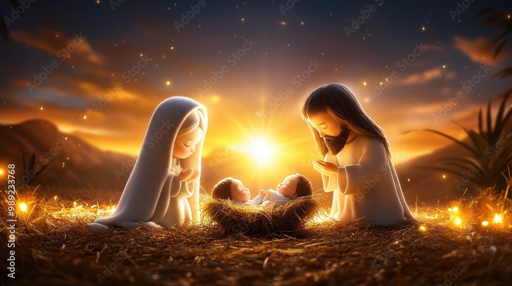 Beautiful Christmas nativity scene with soft candlelight, highlighting ...