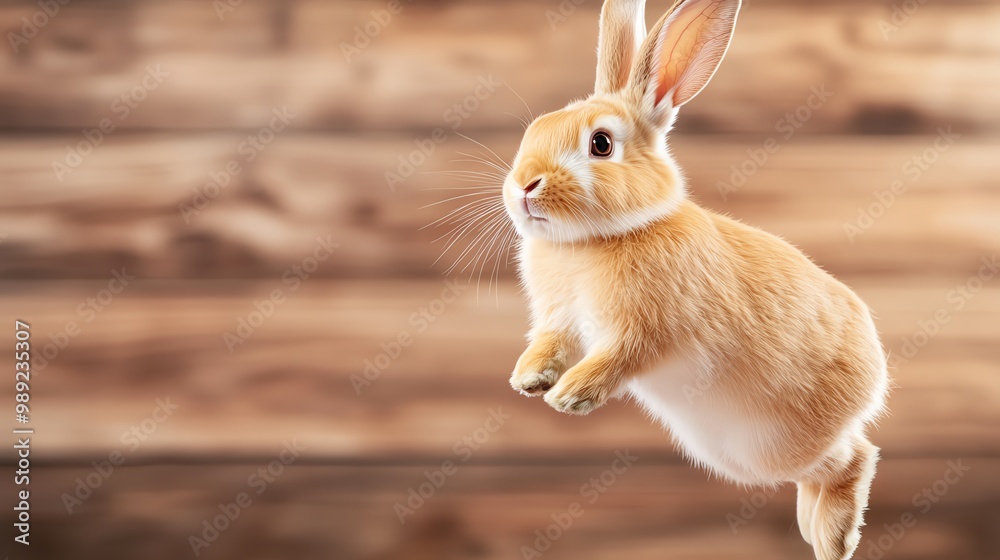 Rabbit in a gymnastics competition, performing a flip on the floor ...
