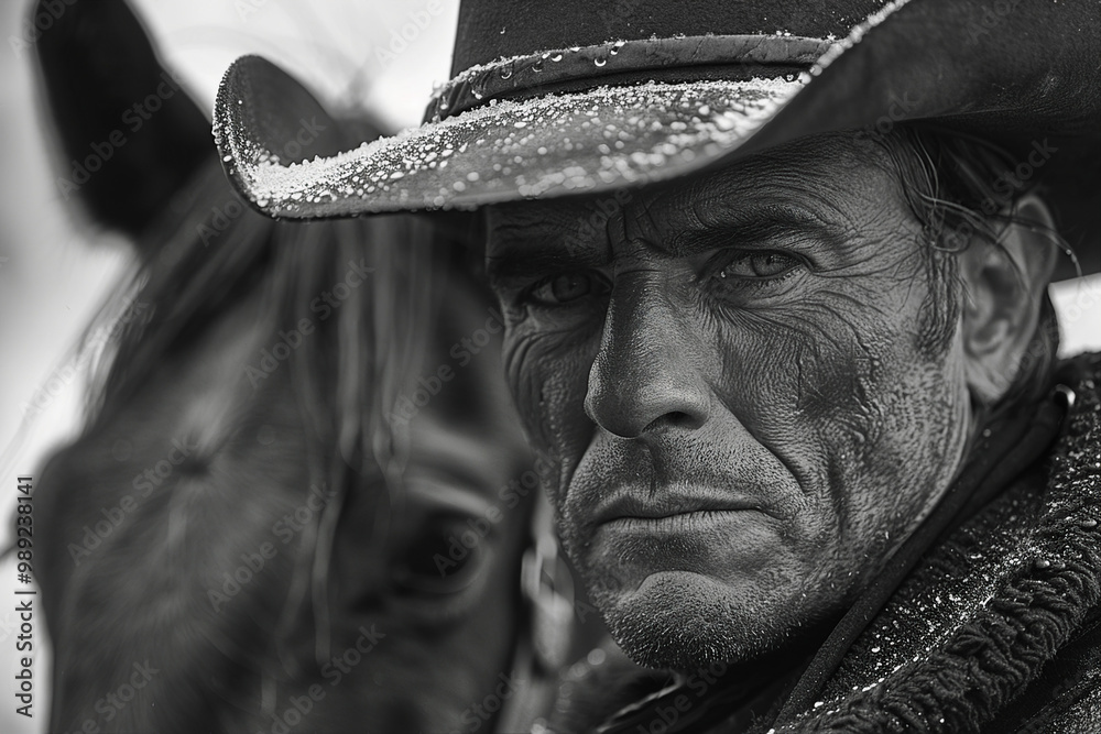 Dangerous cowboy western movie personage with gun and horse made with ...