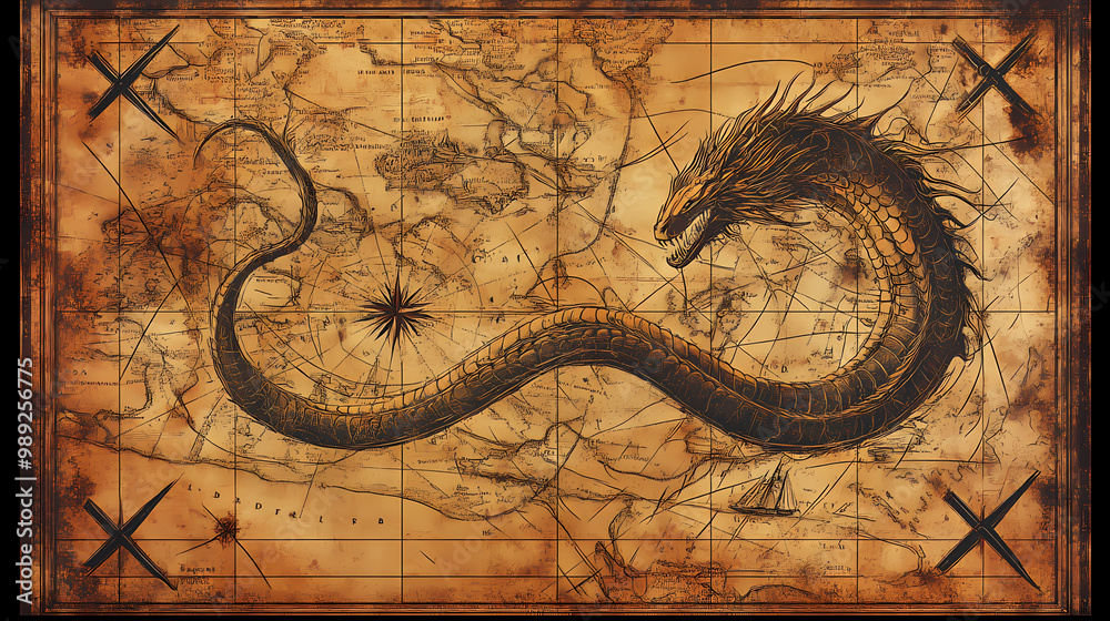 Vintage maritime chart marked with mysterious x's, showing old shipping ...