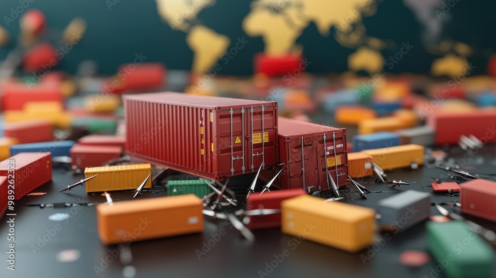 Broken trade routes blocked by spiked tariff walls, visualizing the ...