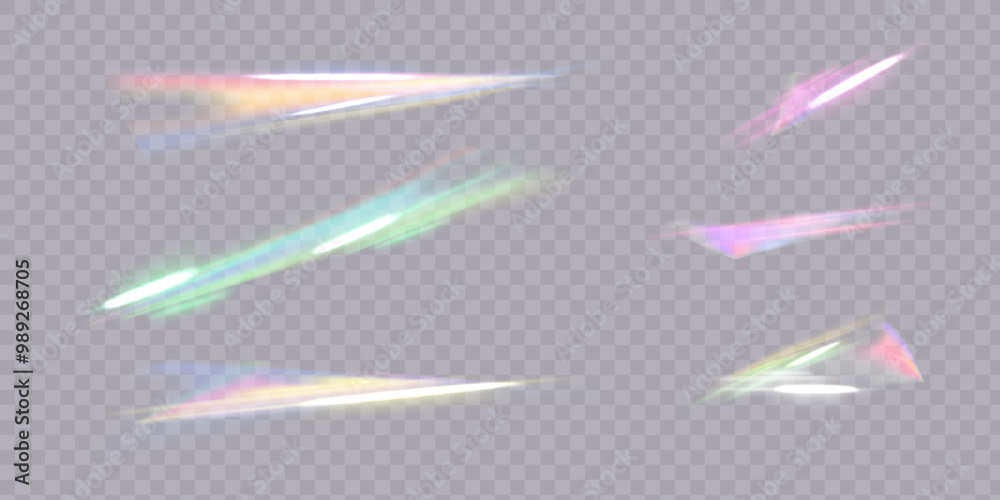 Rainbow light rays, lens flare, reflection effect from crystal, glass ...