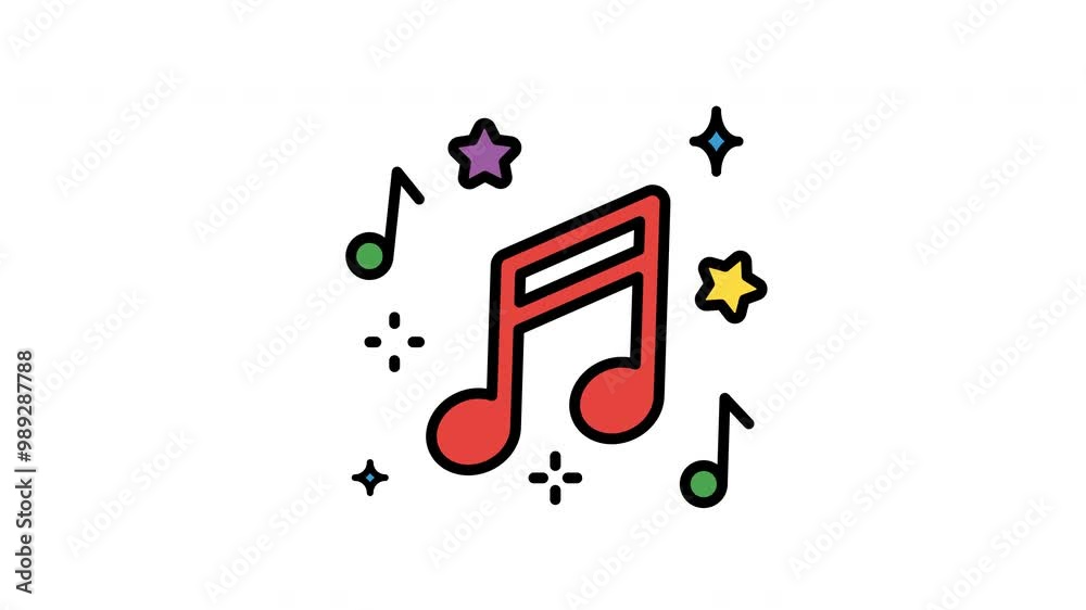 Animated music note surrounded by stars and notes, suitable for music ...
