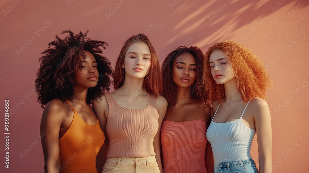 Models of different skin colors and builds. Racial diversity, body ...