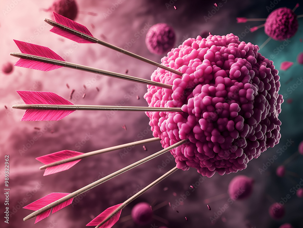 conceptual image of cancer cell being targeted by arrows, cancer ...