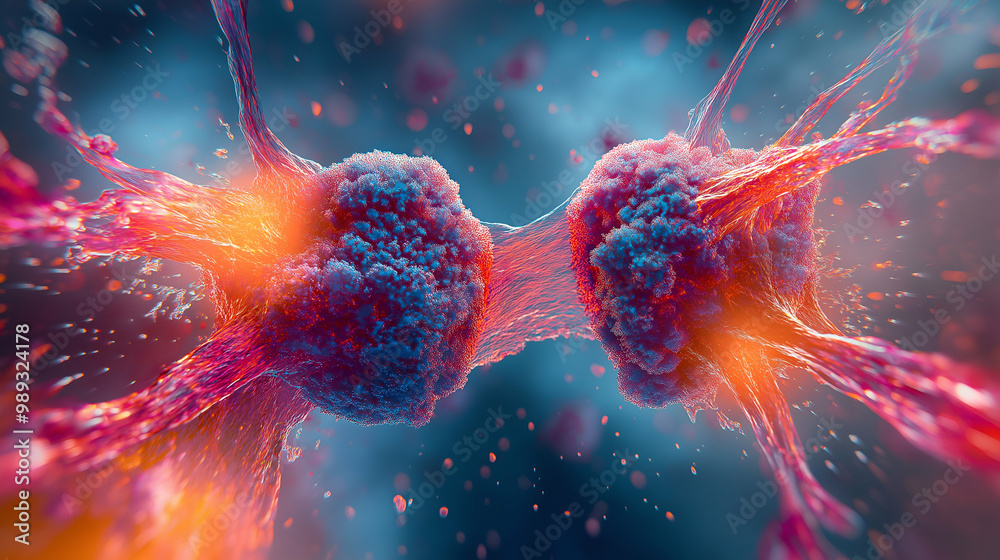 Macro photo of cancer cell expanding and dividing, highly detailed view ...