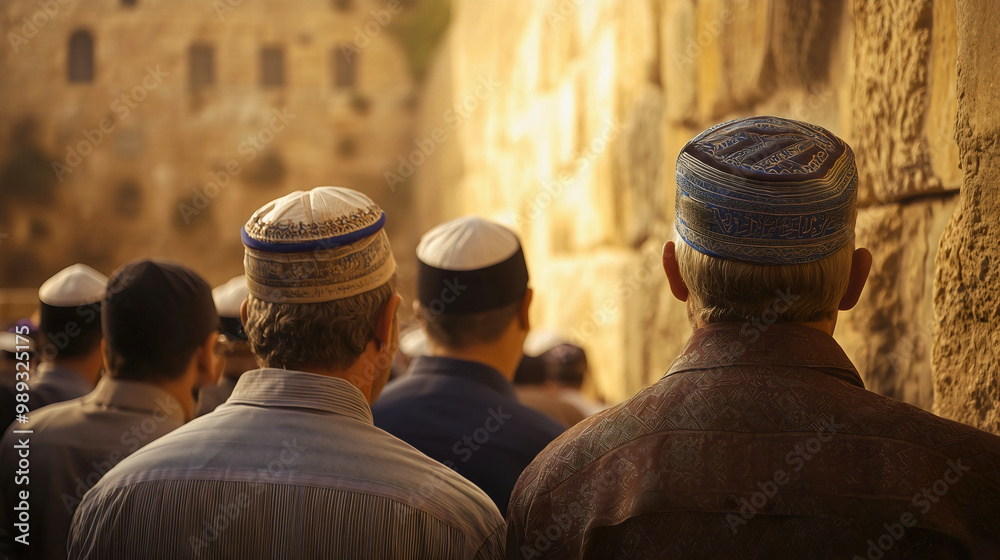 Jewish worshippers stand before the sacred Western Wall, their prayers ...