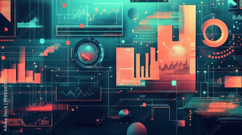 Futuristic digital interface with data visualizations and analytical ...