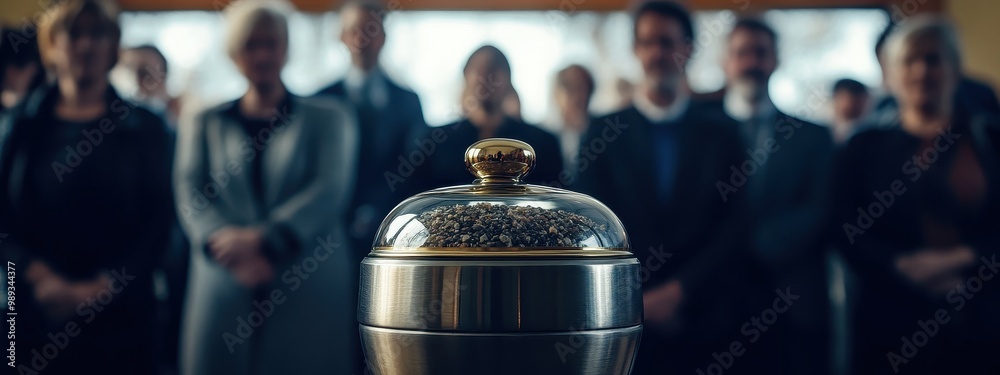Urn funeral burial death service ceremony flower cemetery family people ...