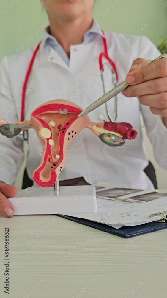 Anatomical model of the female reproductive system and ultrasound image ...