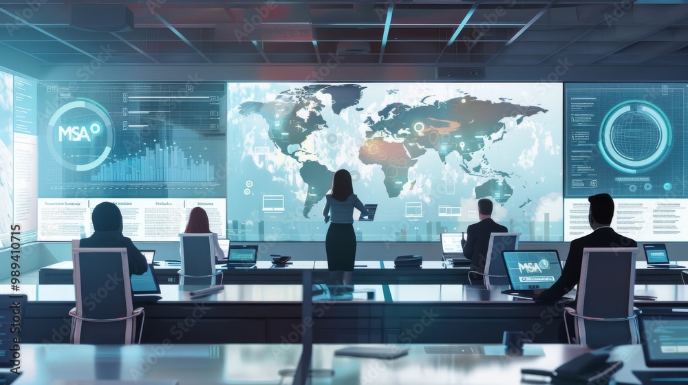 Visualize a modern, high-tech business environment emphasizing ...