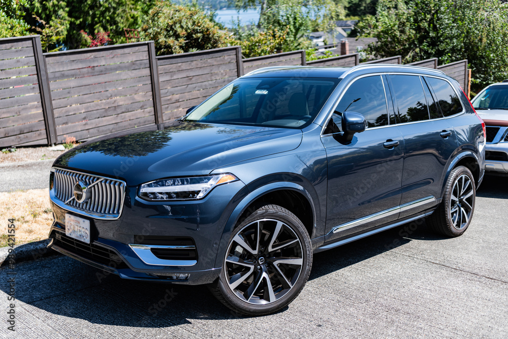 Seattle, WA, USA -July 3, 2024: Volvo xc90 dark blue. Volvo XC90 is a ...
