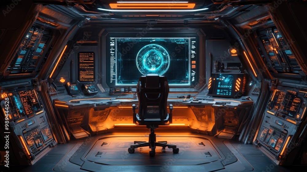Futuristic Spaceship Command Center with a Rotating Earth Display Stock ...