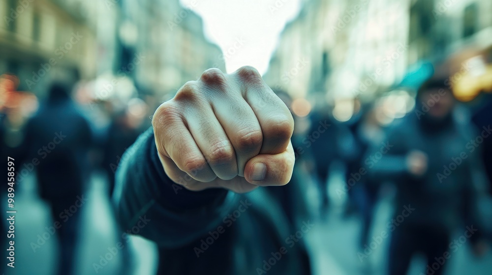 anger depicted by a person in a crowded urban setting, visibly ...