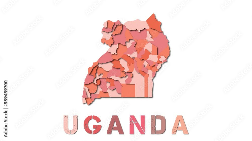 Uganda map with paper regions. Animated country map growing from ...
