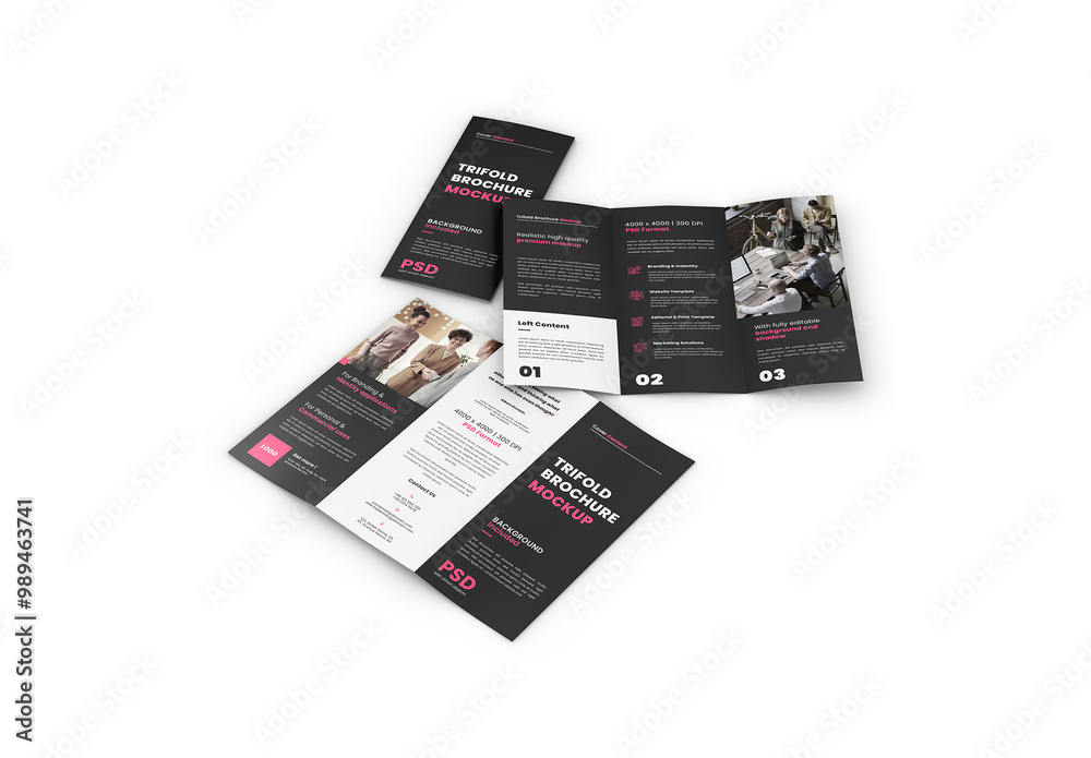 Trifold Brochure Mockup - Opened Inside Outside and Closed - Half Side ...
