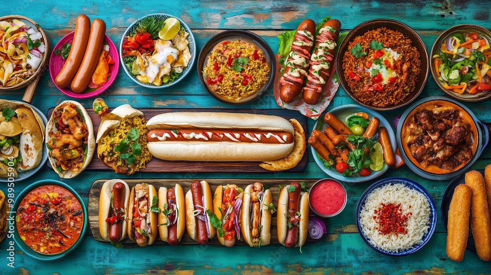 Foto de Cultural food diversity with a vibrant display of global ...