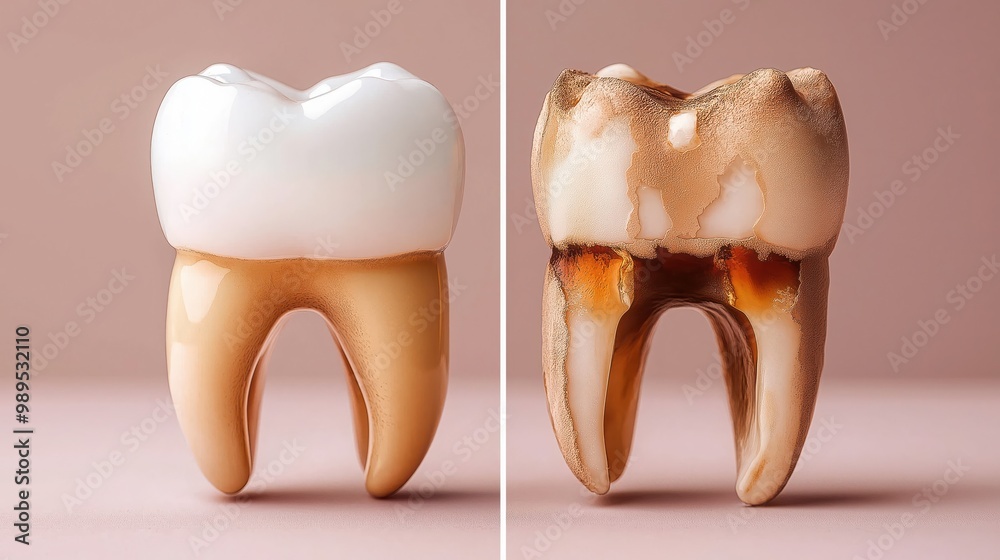 before and after dental treatment with decayed and restored teeth Stock ...