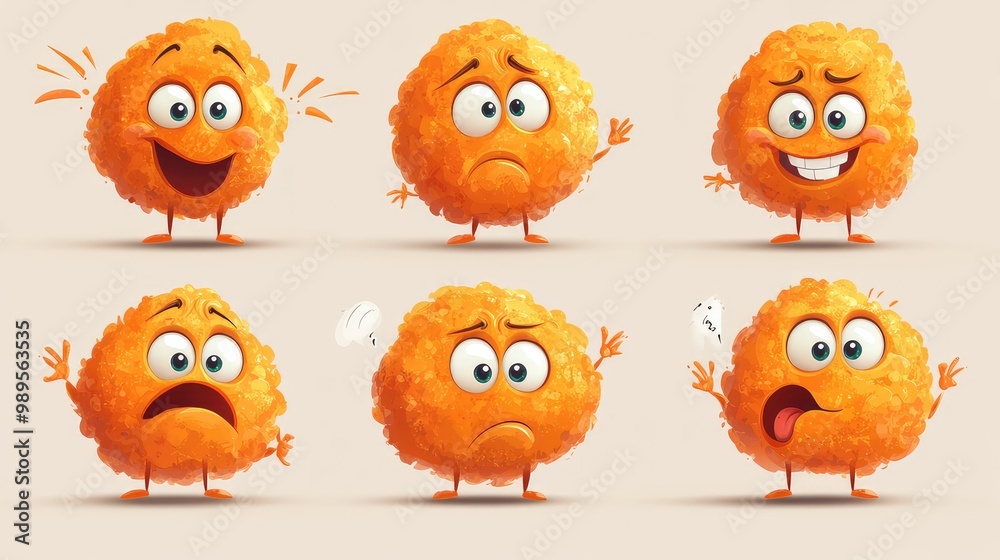 Cartoon Illustration of Chicken Nuggets with Different Expressions ...