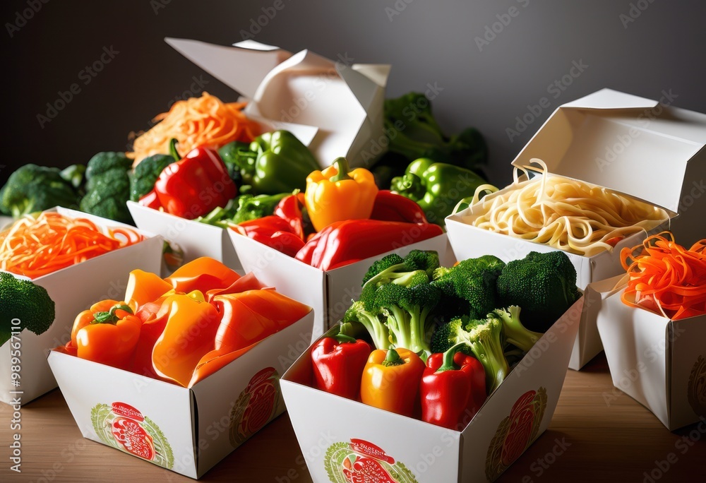 colorful chinese takeout boxes filled fresh showcasing variety ...