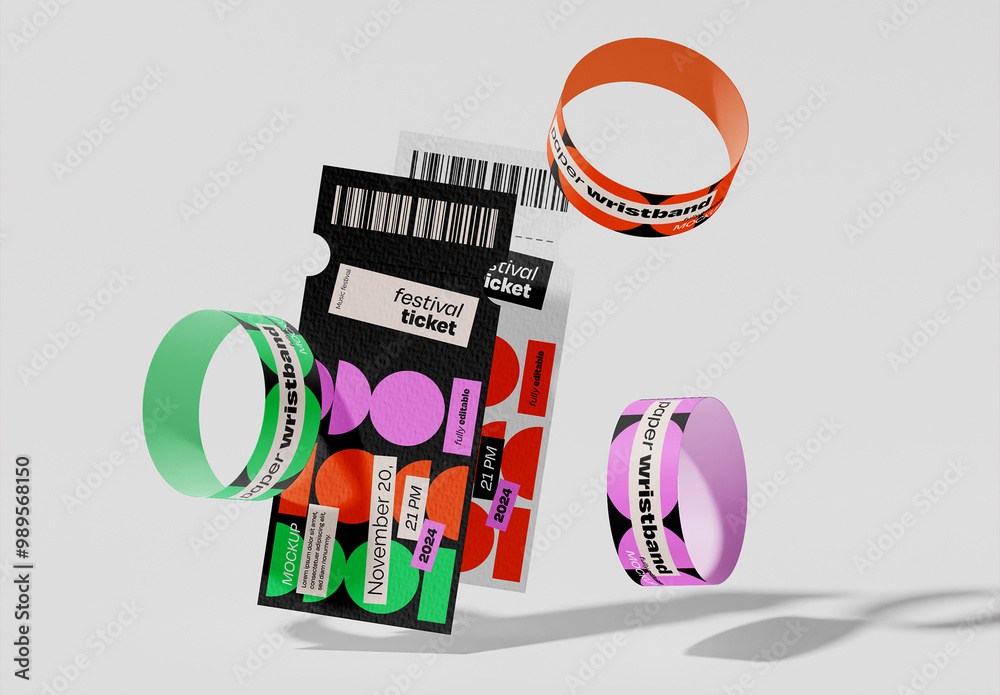 Event Tickets and Wristband Pass Mockup Stock Template | Adobe Stock