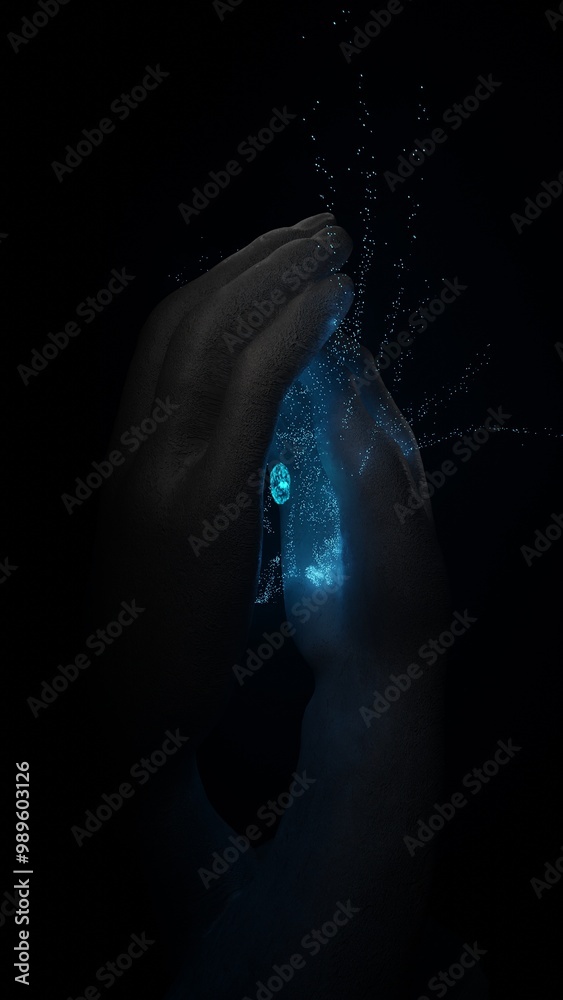 Mysterious crystal, giant stone hands protect the shining stone inside ...