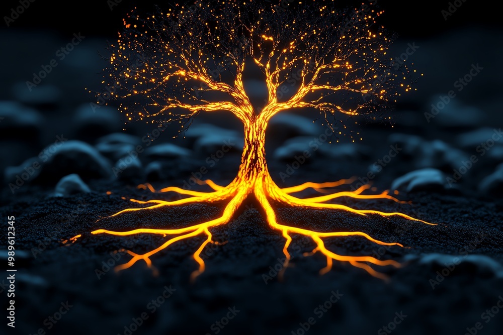 Core values tree, with glowing branches and strong roots representing ...