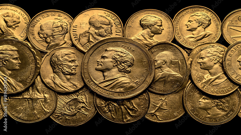 Golden Legacy: A treasure trove of antique gold coins, each bearing the ...