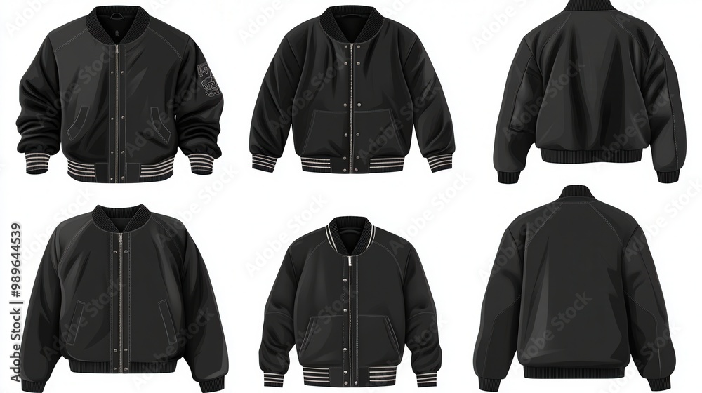 Stylish Black Oversized Baseball Bomber Varsity Jackets Set in Minimal ...