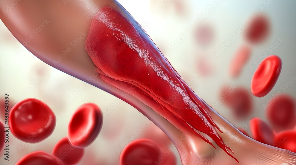 Realistic portrayal of blood clots in human legs with vivid detail ...