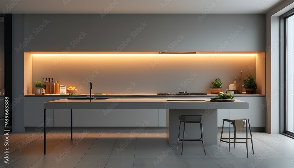 Chic modern kitchen featuring recessed LED lighting that accentuates ...