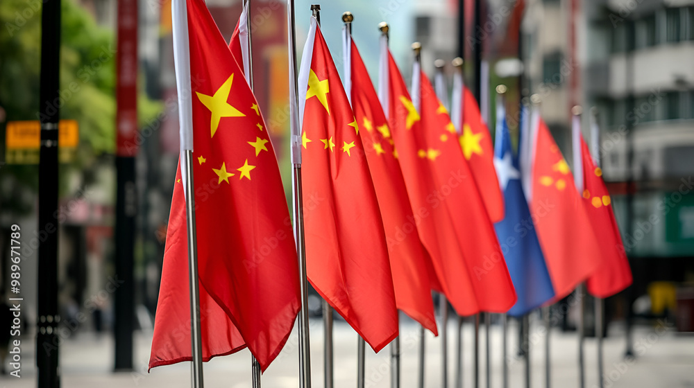 Flags of the People's Republic of China and the Hong Kong SAR are seen ...