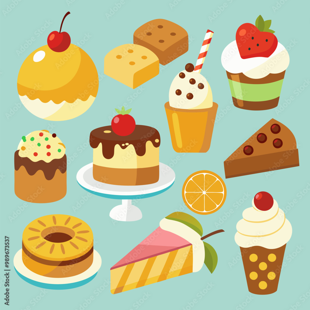 Italian desserts and cakes, cannoli, panna cotta and ice cream. Sweet ...