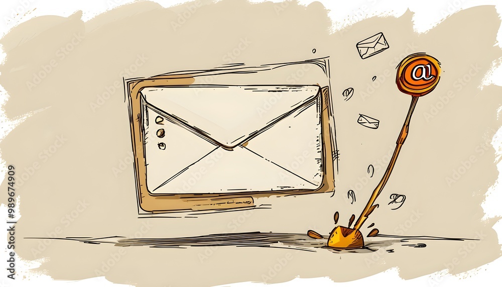 Illustration of a continuous line mail envelope design featuring a ...