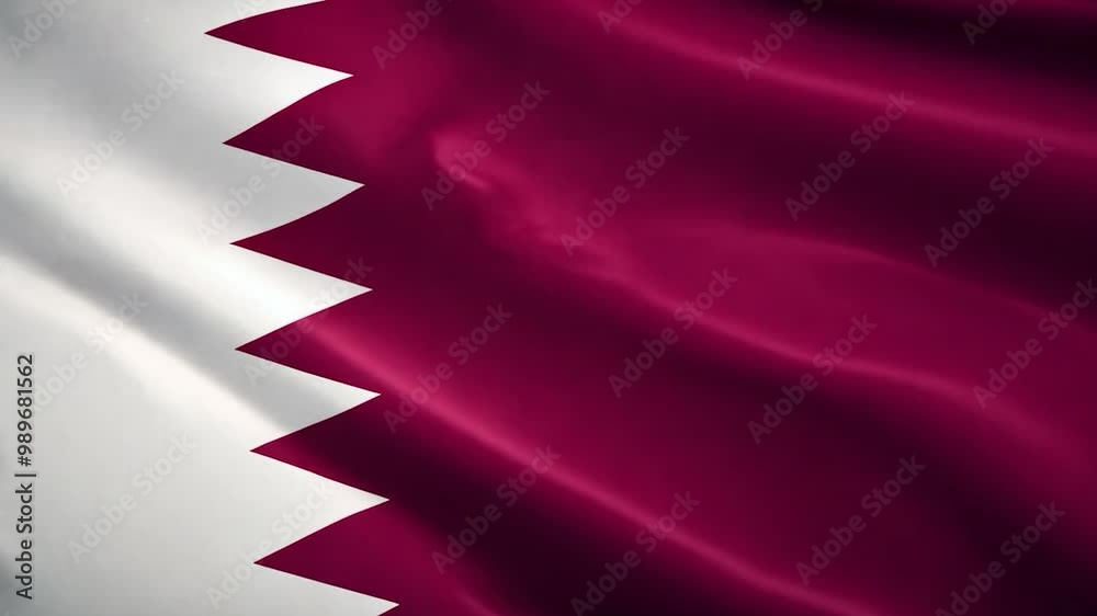 The national flag of Qatar prominently displays its maroon and white ...