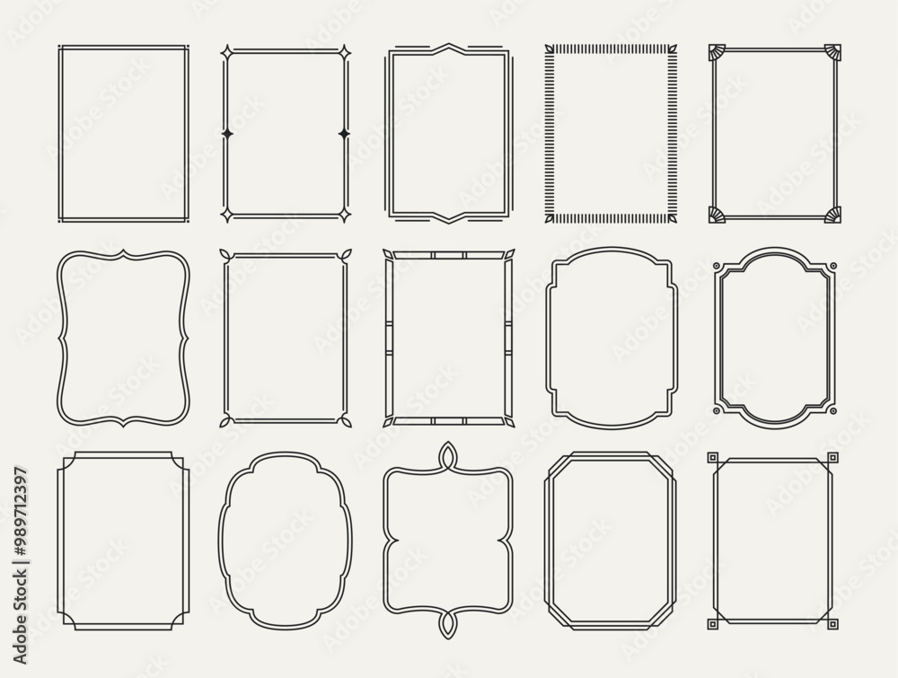 Set of simple line frames. Decorative thin borders with double stroke ...