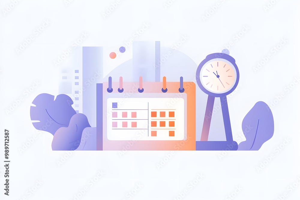 illustration of a calendar and a clock, symbolizing time management ...