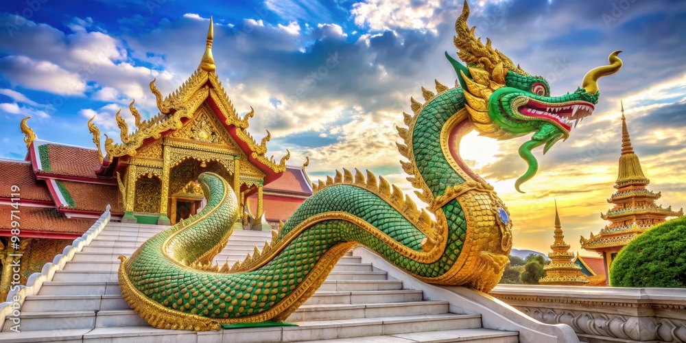 Majestic and mystical Naga serpent coiled in Phra Lor temple , serpent ...
