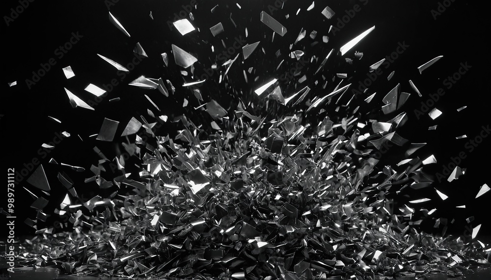 Cracked glass object on black background smashed glass texture shards ...