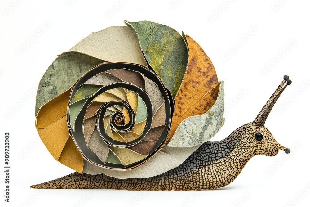 charming snail features a spiraled shell made from layered brown and ...