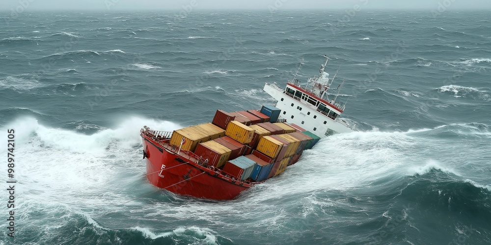Cargo ship with containers split half storm unfolding ocean tragic ...