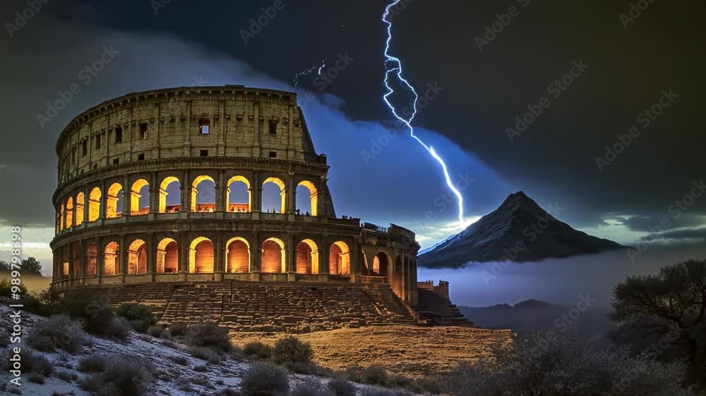 Monumental ancient amphitheater dominates frozen tundra landscape ...