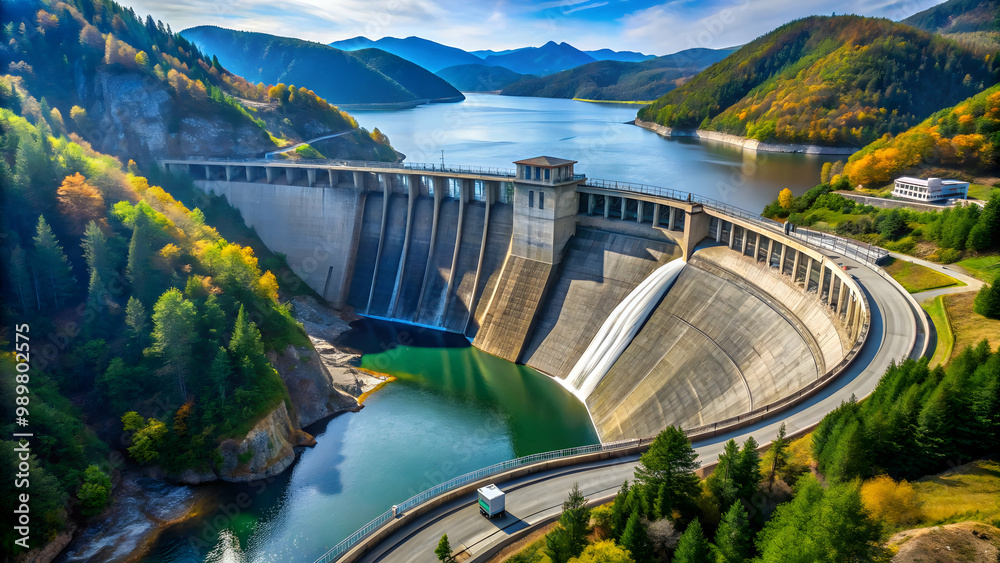 Sustainable power source: Hydroelectric dam in full operation. “The ...