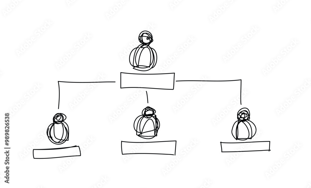 Organization Chart Infographics with People Icon , line drawing ...