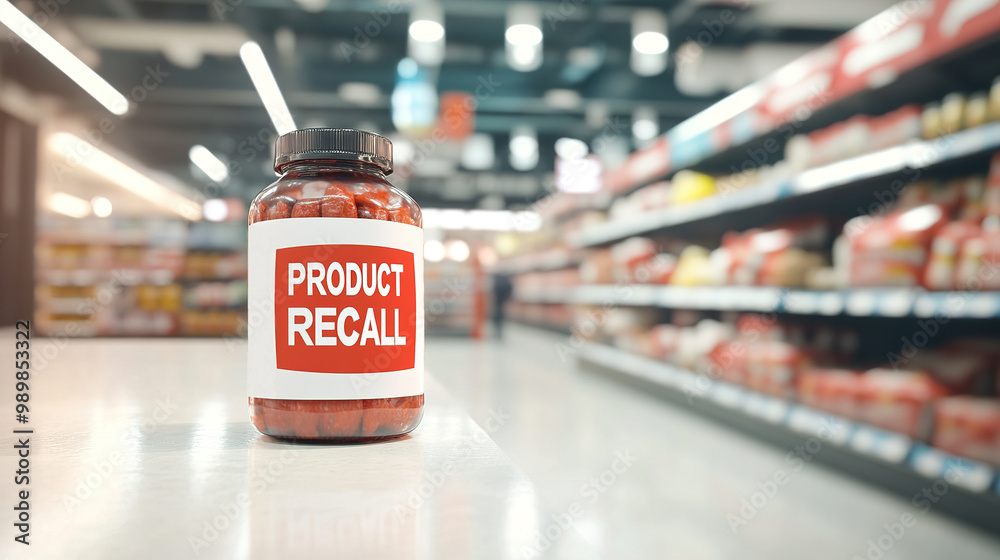 Recalled product labeled with the words "PRODUCT RECALL" prominently ...