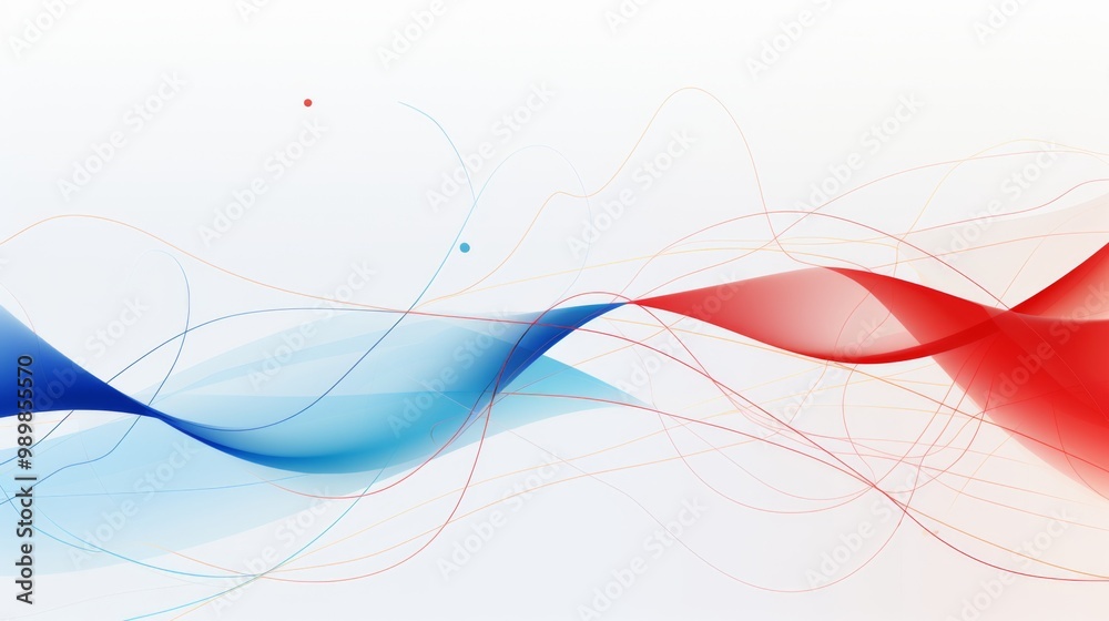 White screen featuring an abstract line drawing with one red and three ...