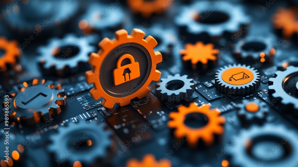 Interconnected Gears and cogs system connected clean look Stock Illustration | Adobe Stock