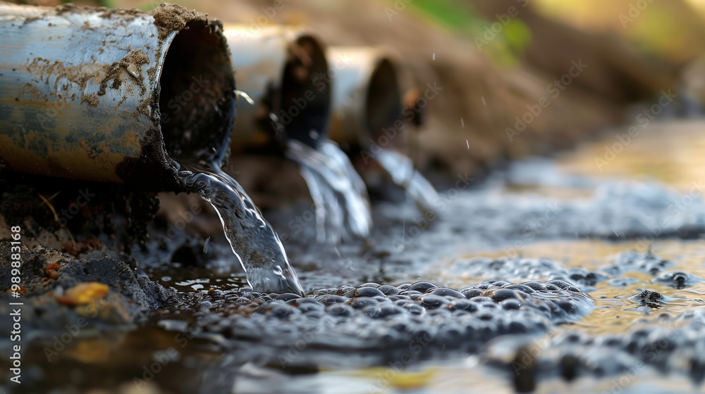 Contaminated Water Flowing from an Industrial Pipe Into a Polluted ...