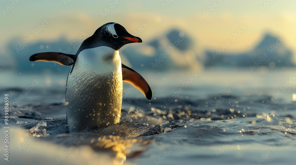 penguin stands resilient in water, showcasing its unique features ...